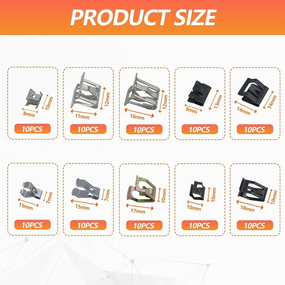 100X Car Dashboard Trim Clips 10 Sizes Metal Retainer Clips Automotive ...