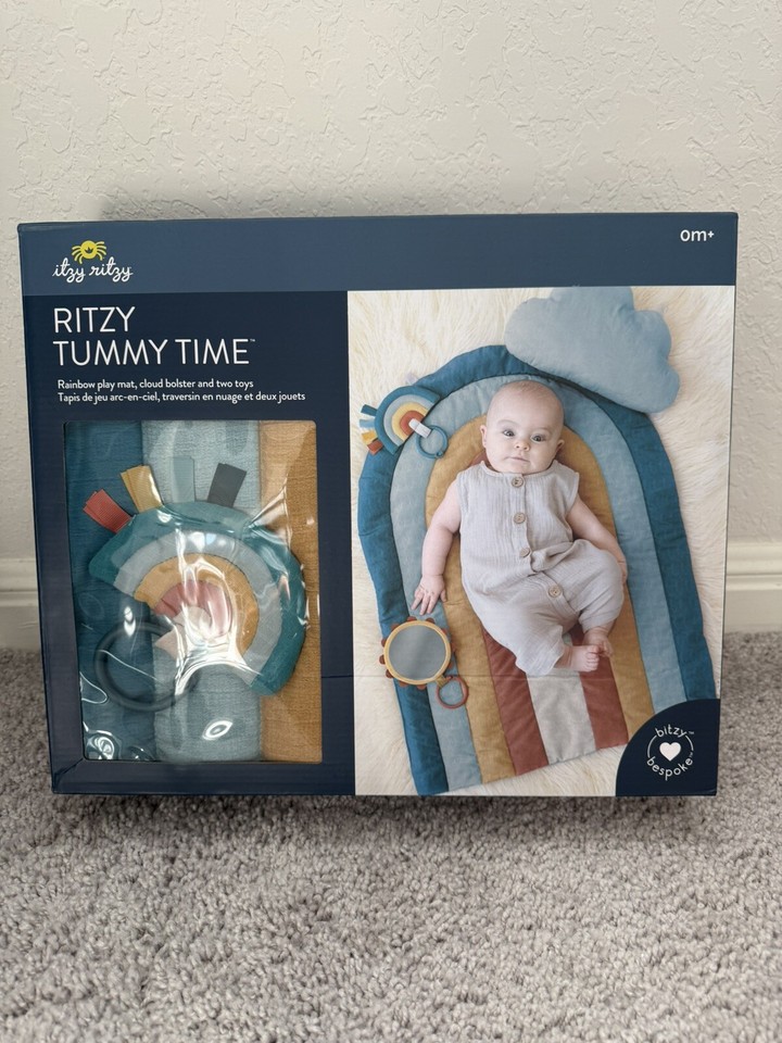 Itzy Ritzy Rainbow Tummy Time Play Mat with Cloud Bolster and Two Toys ...