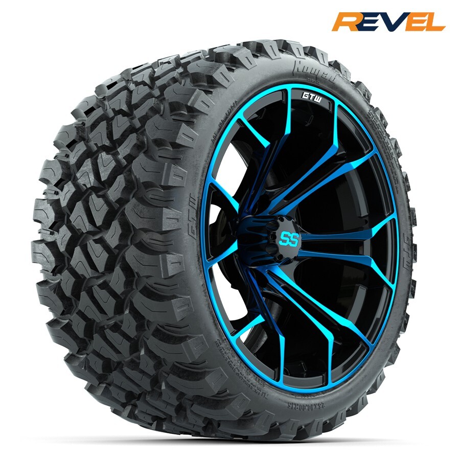 Set of 4, GTW 15" Spyder Blue Golf Cart Wheels w 23x10R15 Nomad AT ...