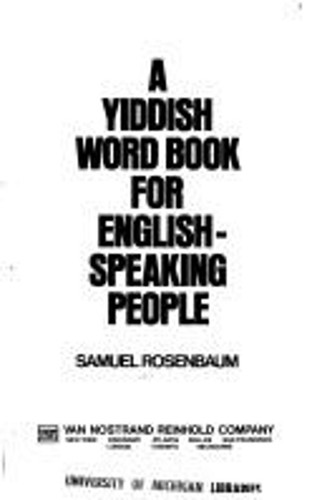 A Yiddish Word Book for English-Speaking People Hardcover Samuel ...