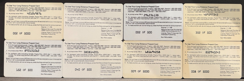 LICENSE PLATES - 8 PC SET COLLECTIBLE PREPAID PHONE CARDS | eBay
