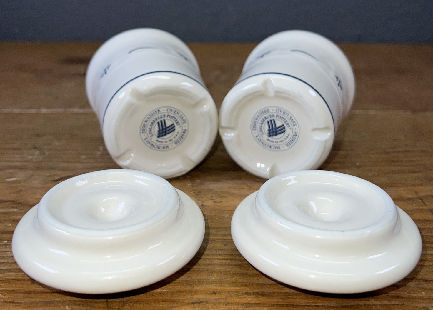 Longaberger Pottery Condiment Crock Set & Lids in Woven Traditions Blue ...