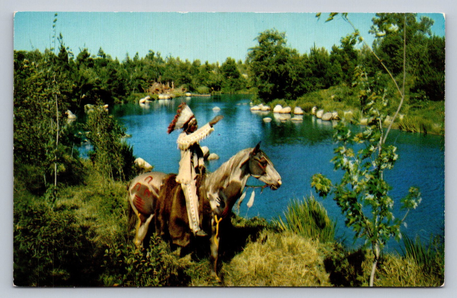 Postcard CA Disneyland Warrior on Horseback Rivers of America ...