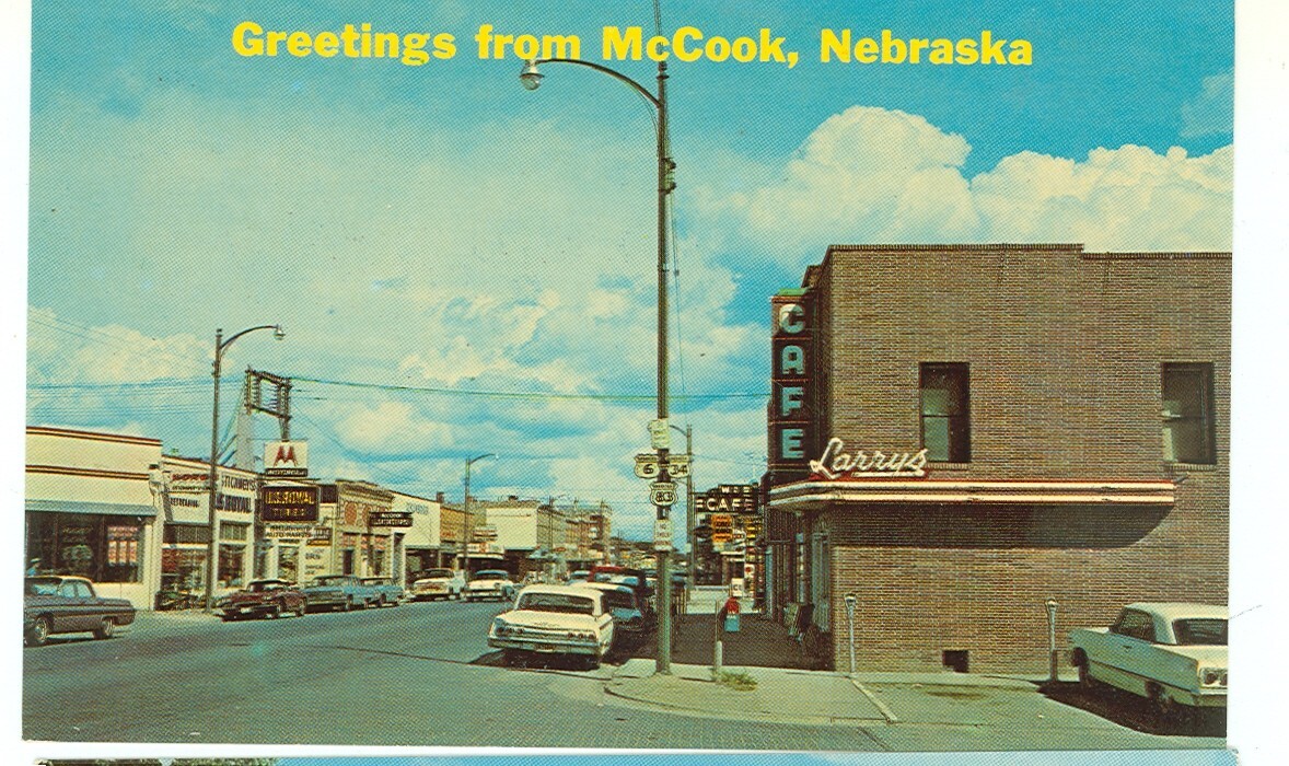 MCCOOK,NEBRASKA-GREETINGS-STREET SCENE-LARRY'S CAFE-CARS-#80797B--(NE-M ...