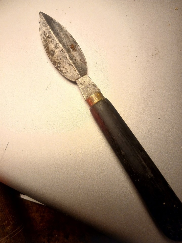 4 VINTAGE ANTIQUE LEATHER WORKING COBBLER ??? HAND TOOLS W/ WOOD HANDLE ...