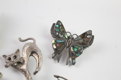 Sterling Silver Brooches Animal Cat Butterfly Vintage Abalone x 5 (26g ...