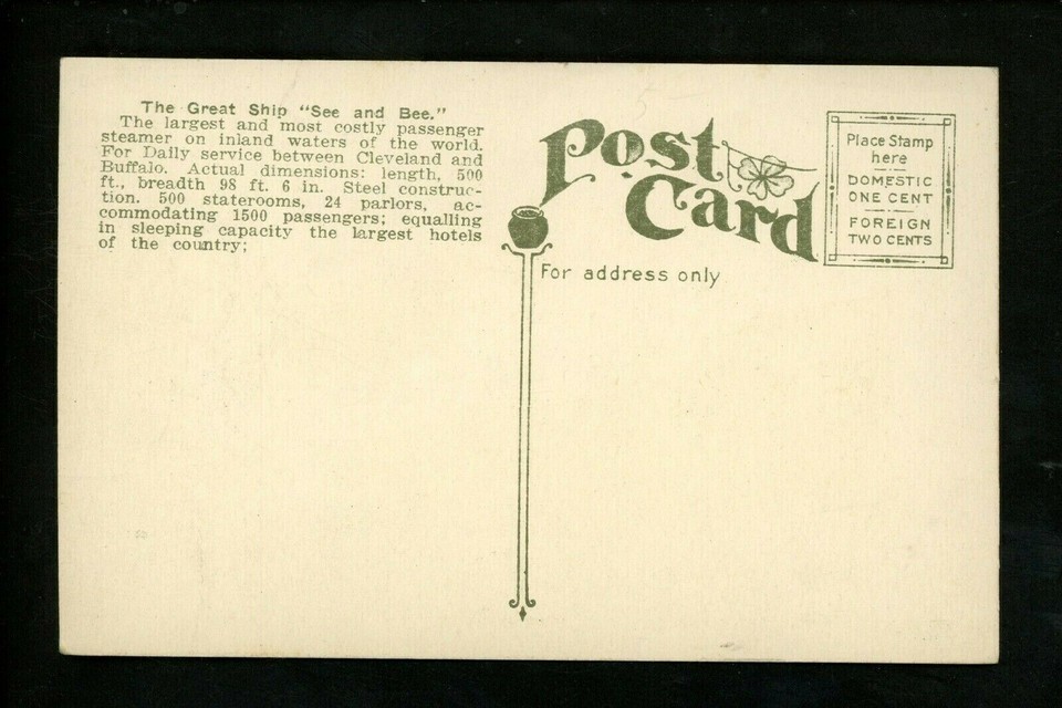 Ship postcard Excursion Seeandbee Great Ship of C & B Line Cleveland ...