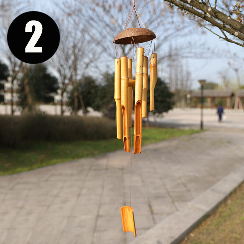 2PCS Bamboo Ware Wind Chimes Natural Wind-bell Wall Hanging Decor ...