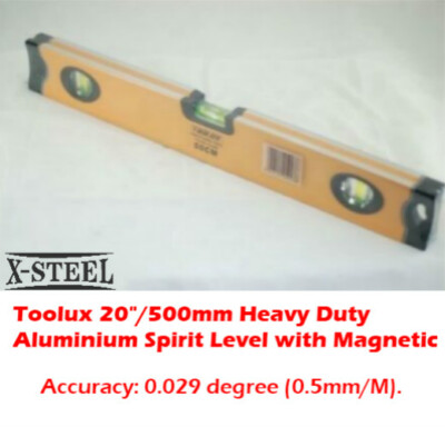 Toolux 20"/500mm Heavy Duty Aluminium Spirit Level with Strong Magnetic ...