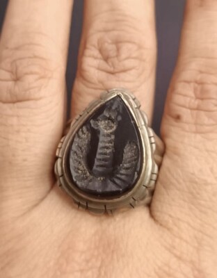 Antique Agate Intaglio Stone Feathered Deer Silver Wonderful Ring 9 US ...