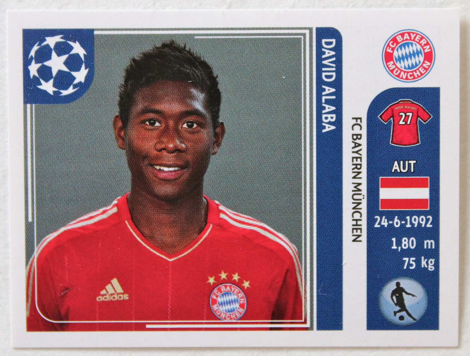 PANINI ROOKIE Sticker Card DAVID ALABA # 15 Champions League 2011/2012 ...
