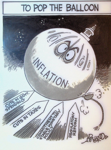 Inflation To Pop the Balloon Editorial Cartoon 1980s Art Wood Original ...