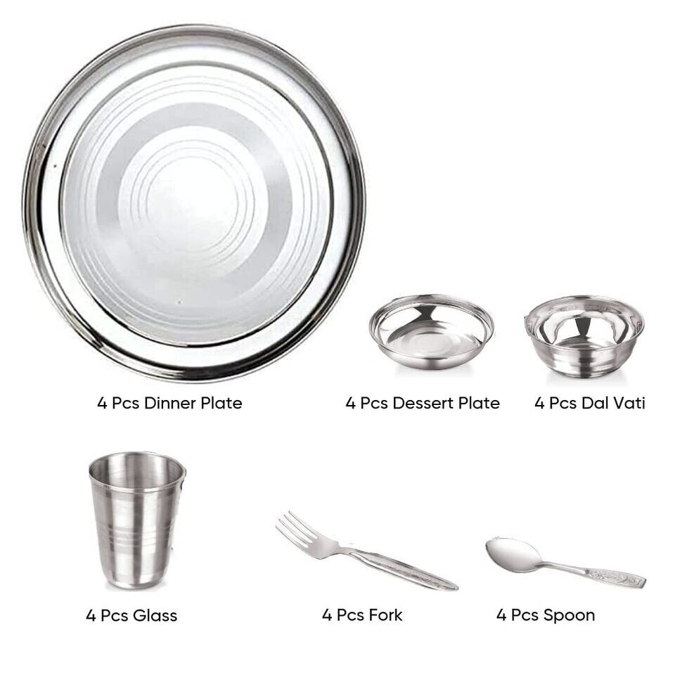 100% Stainless Steel Dinner Service Set Kitchen Utensils Thali Plate ...