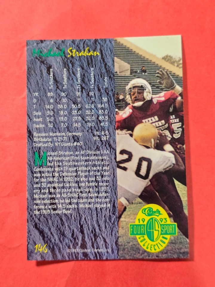 1993 Classic Four Sport #146 Michael Strahan, Rookie, cd1 | eBay