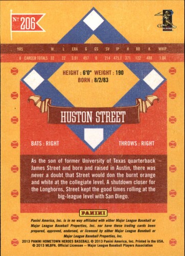 2013 Panini Hometown Heroes Baseball #206 Huston Street | eBay