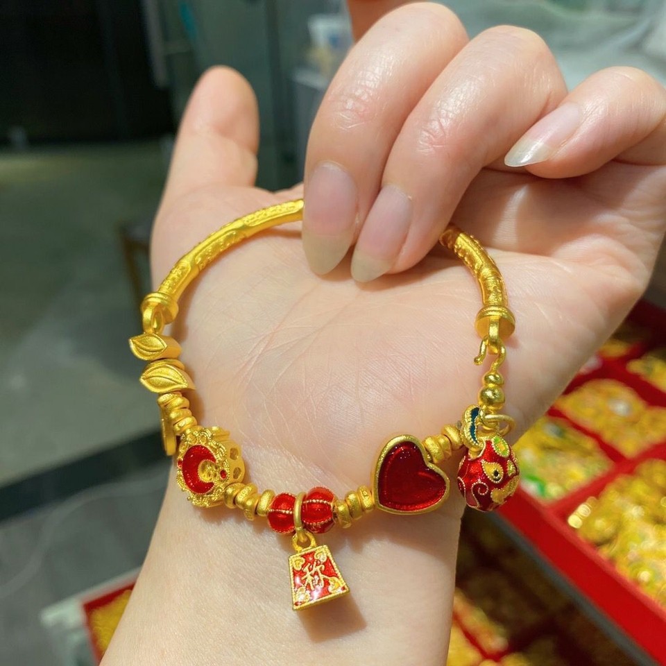 Gold Plated Half Bangle Braided Bracelet Caishen Weight Charm Womens | eBay