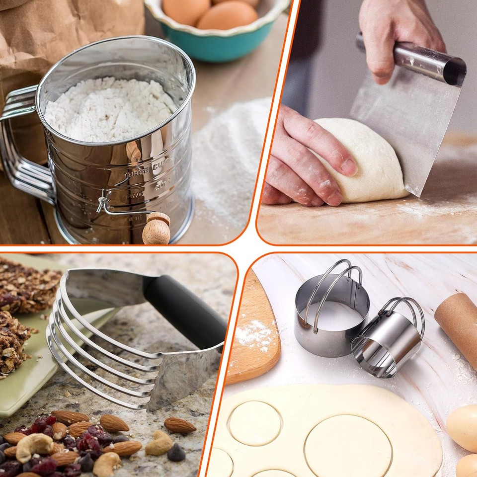 9PCS Stainless Steel Pastry Blender Set, 3 Cup Flour Sifter, Biscuit ...