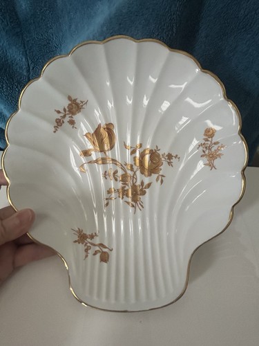 Vintage Limoges France Large Shell Dish Gold Trim Two-Toned Flowers ...