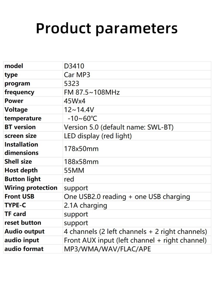 1DIN Car Radio Bluetooth Stereo MP3 Player In-dash Audio USB/BT/FM 12V ...