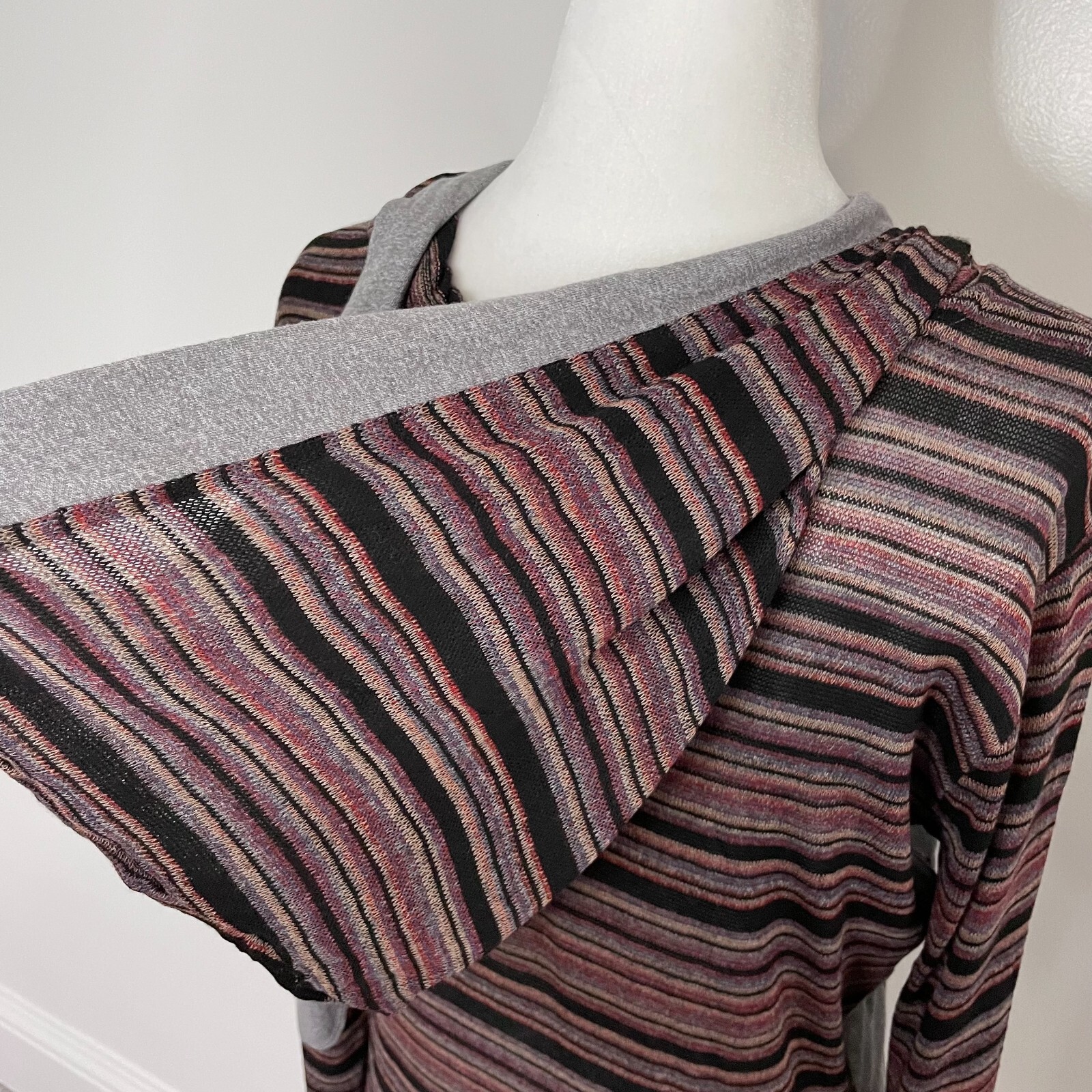 New LA Made Striped Knit Elbow Patch V-Neck Sweater Hoodie Multicolor ...