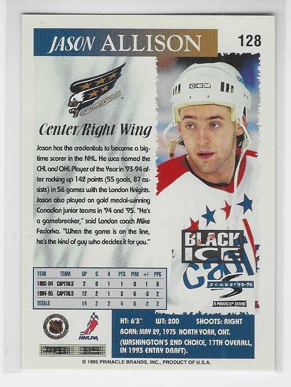 1995-96 Score Artist's Proof Black Ice #128 JASON ALLISON Capitals | eBay