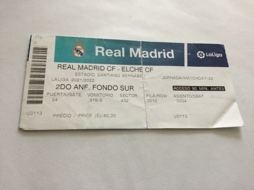 Football Ticket - Real Madrid v Elche 21/22 season | eBay UK