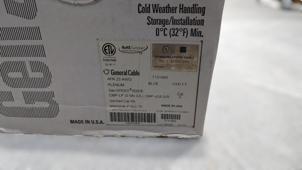 General Cable GenSPEED 6000E 23/4P Cat6 Network Cable CMP-LP Plenum ...