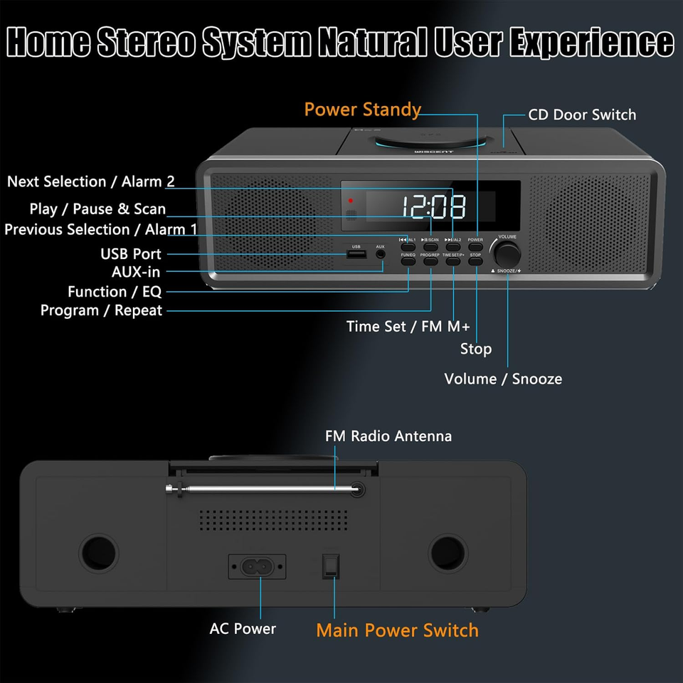 Home Stereo System CD Player,Clear 20W RMS Sound System with FM Radio ...