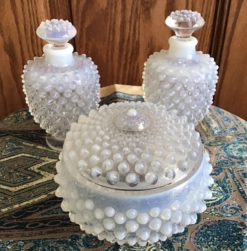 Vintage Fenton art glass French opalescent hobnail powder perfume ...