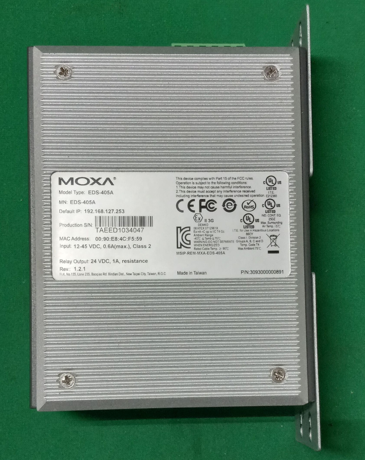 MOXA model EDS-405A Entry-level managed Ethernet switch. Version 1.2.1 ...