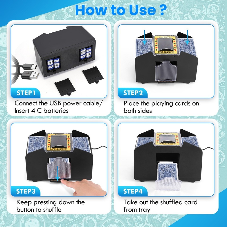 Automatic Card Shuffler 1~4 Decks USB & Battery Operated Card Dealer ...