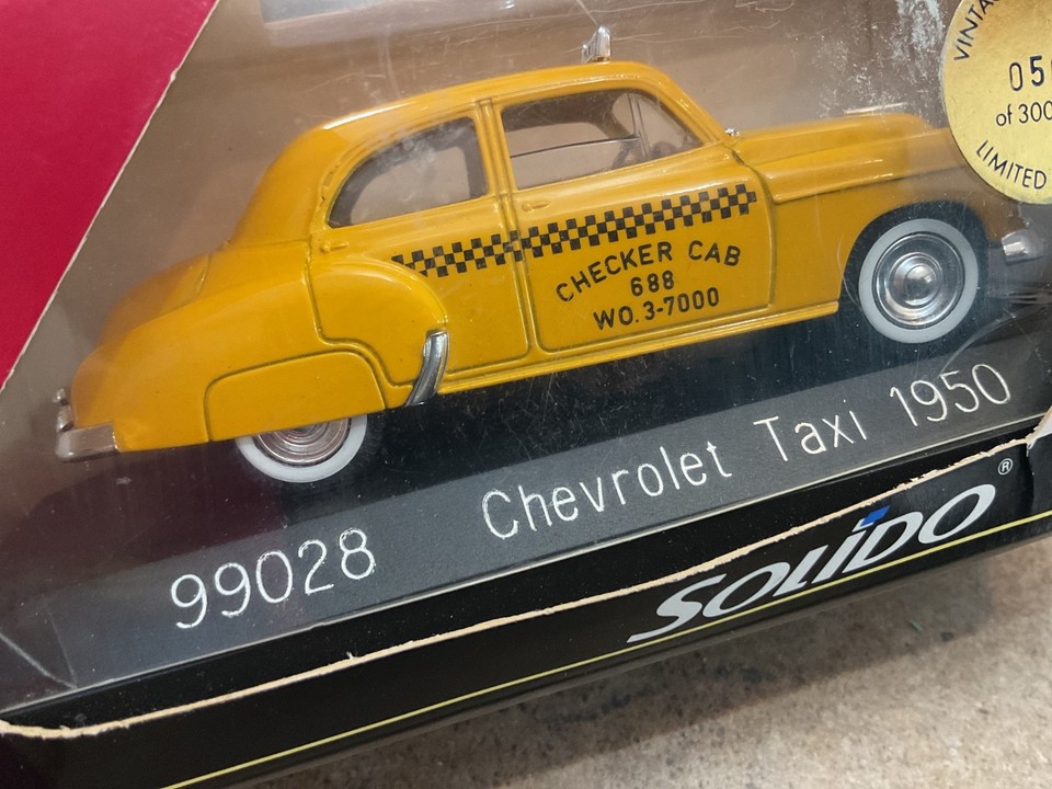 SOLIDO 1/43 Scale Checker Cab 688 Chevrolet 1950 Sedan Taxi Cab Yellow ...