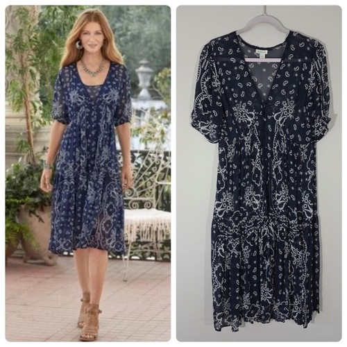Sundance Brieia Bandana Navy Flowy Prairie Fairy core Dress Size Medium ...