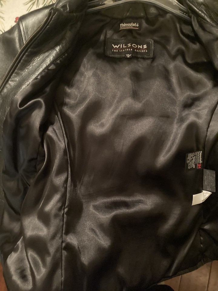 Vintage Wilsons Thinsulate Black Leather Jacket Women Medium Zip Up ...