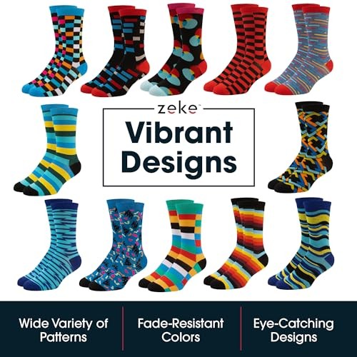 Funny Dress Socks for Men - Funky Mens Crazy Socks - Cool 10-13 ...