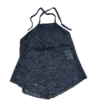 Mossimo Swim Halter Tankini Top Black Crochet Eyelet Lace Women's Size ...