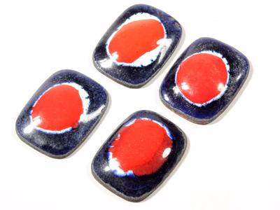 Lot (4) 21mm antique Czech red eye enamel glass over metal mosaic art ...