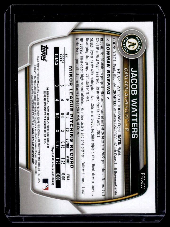 Jacob Watters 2023 Bowman Prospects 1st Autograph Card #PPA-JW | eBay