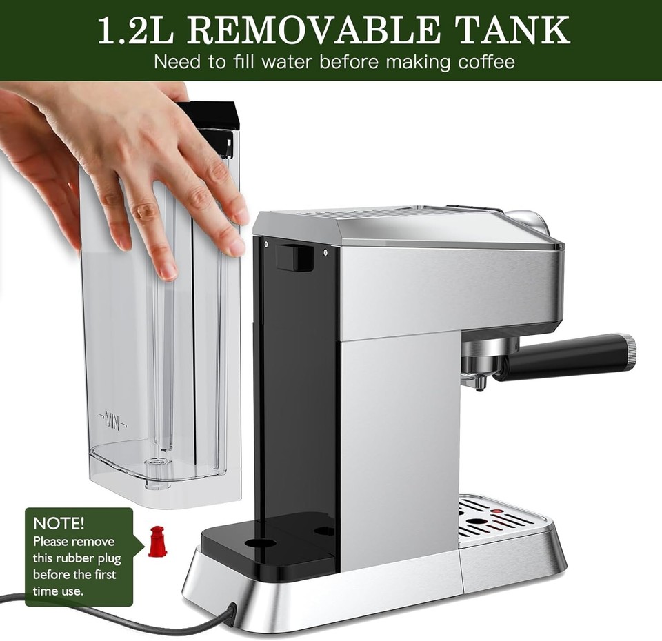 Machine, 20 Bar Stainless Steel Espresso Maker Silver Coffee Machine ...