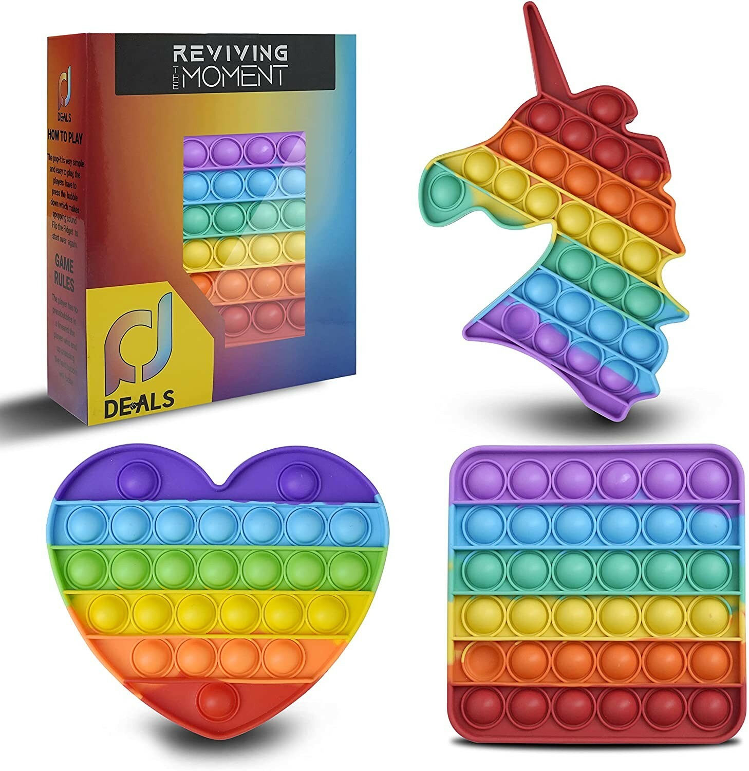 Rainbow Pop Fidget Toys, Pack of 3 for Autism Anxiety Stress Relief ...