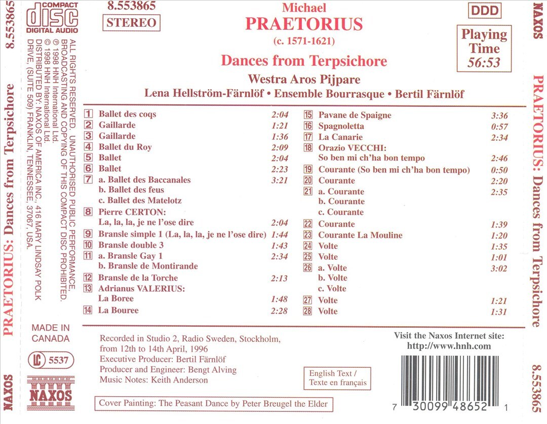 PRAETORIUS: DANCES FOR TERPISCHORE NEW CD 730099486521 | eBay