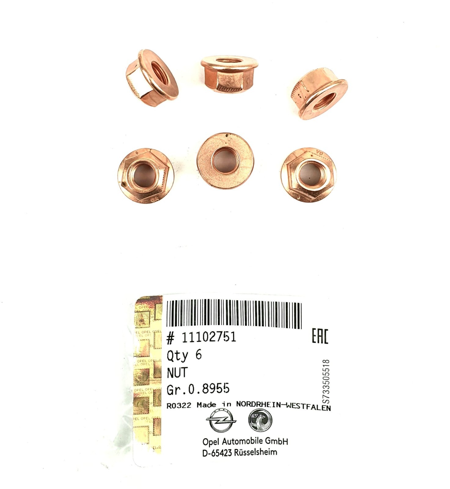 6x Originale Opel Mutter Abgaskrümmer Astra, Vectra, Corsa, Zafira ...