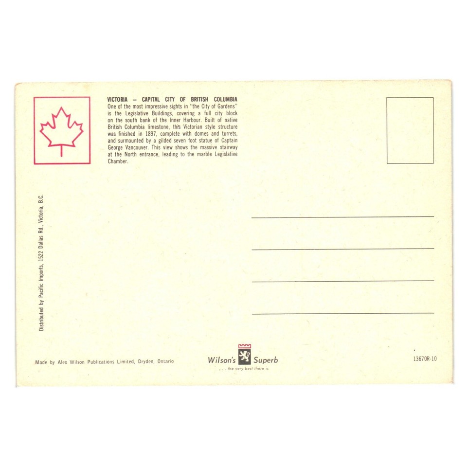 Vintage Postcard British Columbia Parliament Buildings Victoria Gardens ...