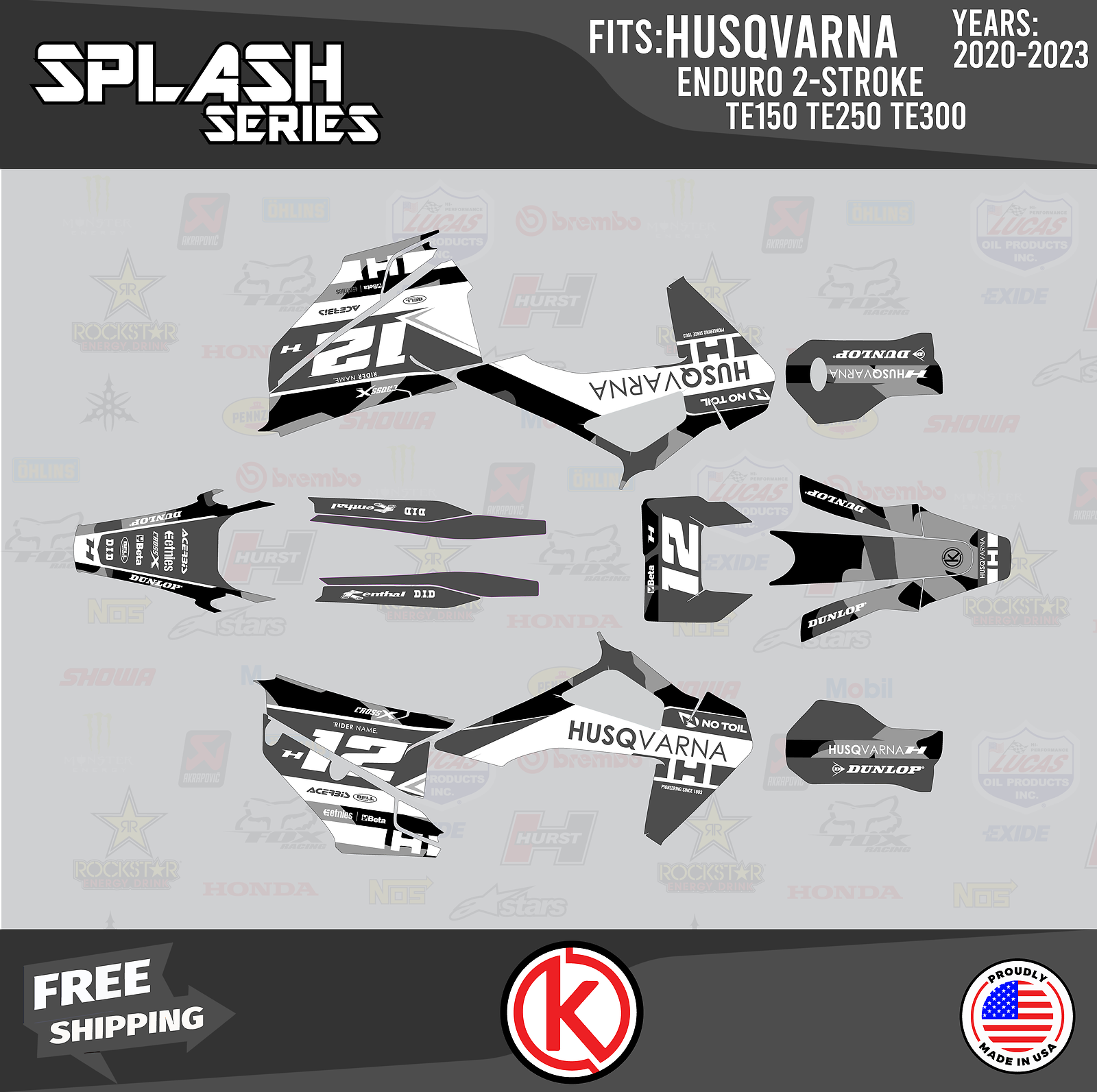 Graphics Kit for Husqvarna TE150 TE250 TE300 2020-2023 Splash-Grey | eBay