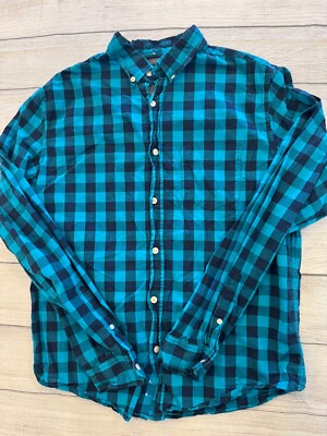 Aeropostale Button Up Shirt Mens Medium Bright Teal/Navy Picnic Plaid ...