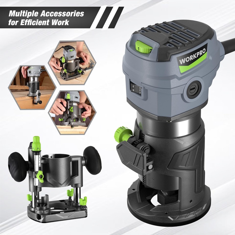 WORKPRO Compact Router Combo Kit 6.5 Amp Compact Router Fixed Base ...
