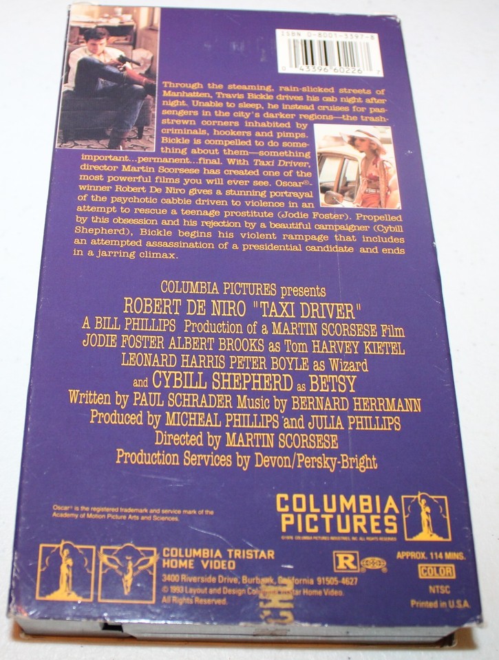 Taxi Driver (VHS, 1993) Robert De Niro, Martin Scorsese, Jodie Foster ...