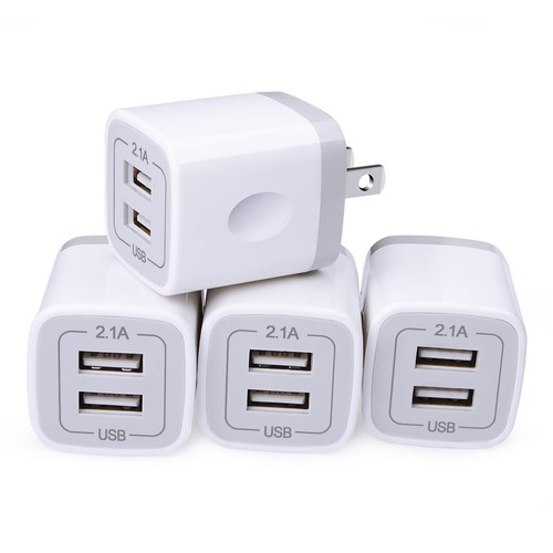 USB Wall Charger, Cube Charger 2 Port Charging Box 4Pack 2.1A/5V Home ...