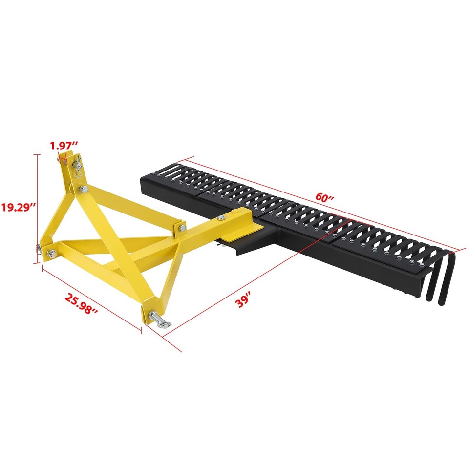 60" Heavy-Duty 3-Point Landscape Rock Rake Tractor Attachment for Yard ...