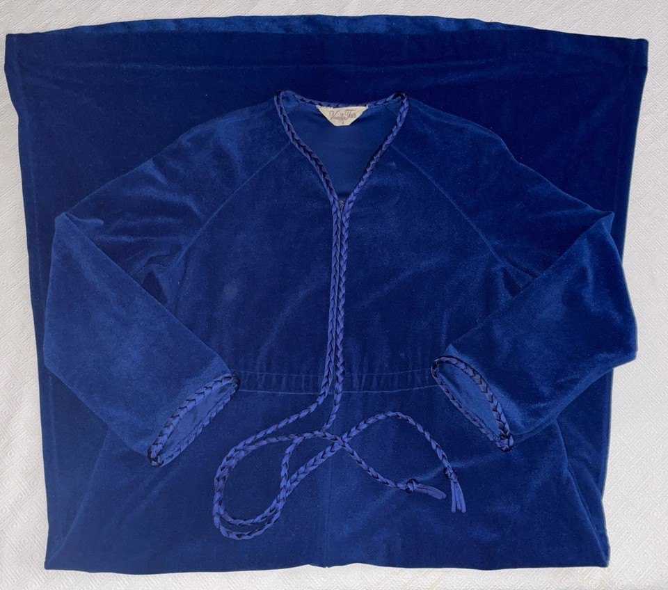 Vtg Vanity Fair Blue Velour House Coat Bathrobe Long Robe Pockets Zip ...